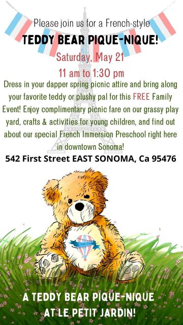 Teddy Bear Pique-Nique and Open House at Le Petit Jardin | Marin Mommies
